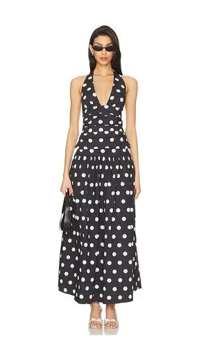 LOVERS AND FRIENDS Polka Dot Halter Neck Top With Ruched Sides - Black