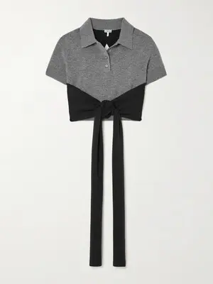 Loewe Cropped Open-back Tie-front Wool-blend Polo Shirt