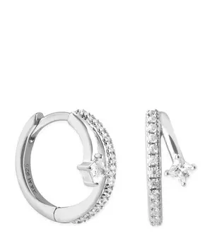 ASTRID & MIYU Rhodium-plated Sterling And Cubic Zirconia Crystal Illusion Huggie Earrings - Silver