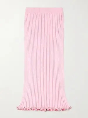 JIL SANDER Ribbed-knit Midi Skirt With Embellished Hem