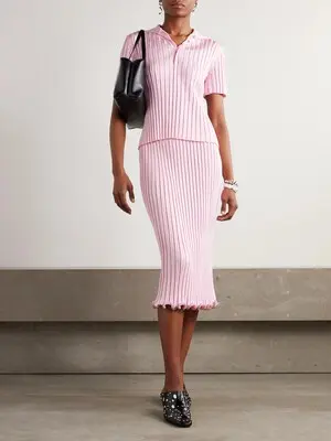 JIL SANDER Ribbed-knit Midi Skirt With Embellished Hem