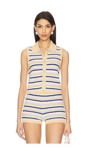 LOVERS AND FRIENDS Donna Crochet Polo Top - Tan