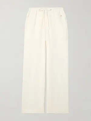 Eterne Brody Embellished Cotton-gauze Straight-leg Trousers - Neutrals