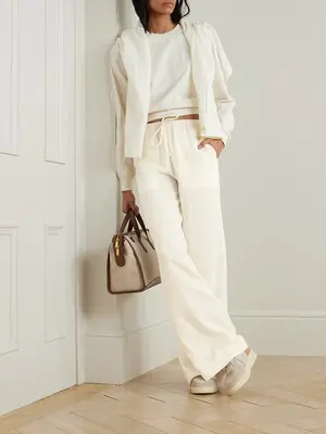 Eterne Brody Embellished Cotton-gauze Straight-leg Trousers - Neutrals