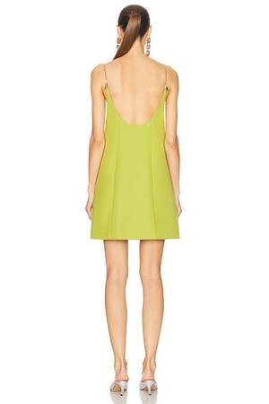 AREA Crystal Embellished Bow Mini Dress - Chartreuse