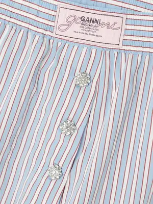 GANNI Crystal-embellished Striped Poplin Shorts