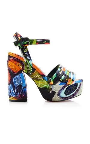 CHRISTIAN LOUBOUTIN Disco Jane' Crystal-embellished Printed Satin Platform Sandals - Multi