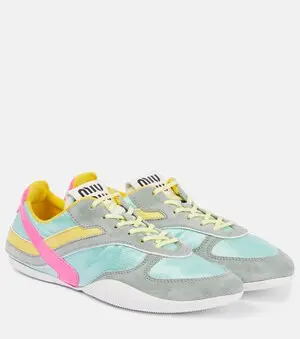 Miu Miu Suede And Technical Fabric Lace-up Sneakers - Multicoloured