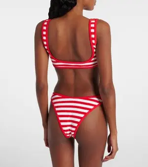 Jade Swim Rounded Edges Striped Terry Bikini Top - Red