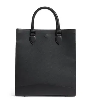 Harrods Saffiano Leather Laptop Tote Bag - Black