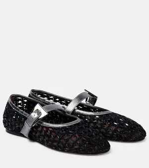 Paris Texas Sveva Raffia Ballet Flats With Buckle Detail In Platinum