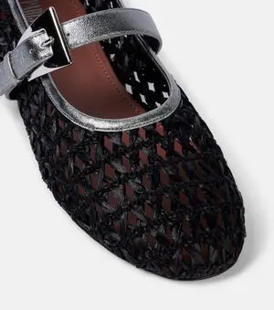 Paris Texas Sveva Raffia Ballet Flats With Buckle Detail In Platinum