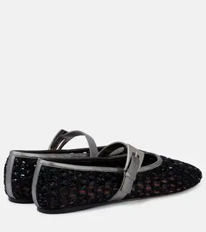 Paris Texas Sveva Raffia Ballet Flats With Buckle Detail In Platinum