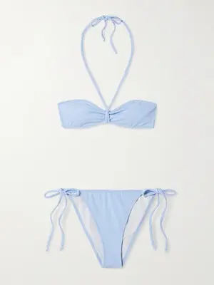 Lisa Marie Fernandez Gathered Crepe Halterneck Bikini - Blue