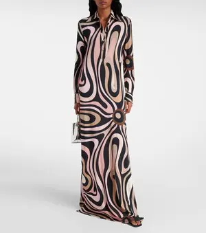Emilio Pucci Marmo Printed Silk Maxi Shirt Dress