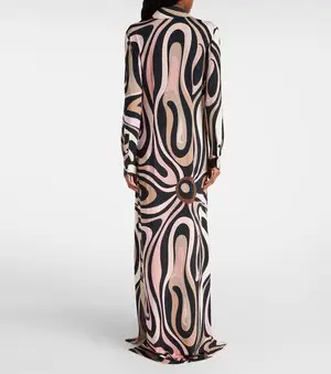 Emilio Pucci Marmo Printed Silk Maxi Shirt Dress