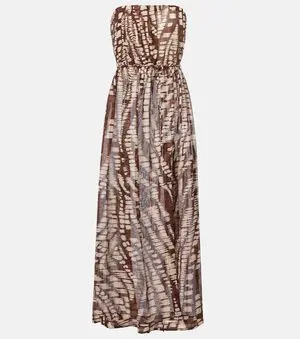 Poupette St Barth Mara Strapless Printed Midi Dress
