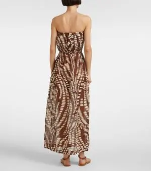 Poupette St Barth Mara Strapless Printed Midi Dress