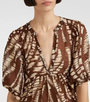 Poupette St Barth Aria Printed Cotton Minidress - Brown