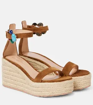 GIANVITO ROSSI Embellished Suede Platform Espadrilles - Neutrals