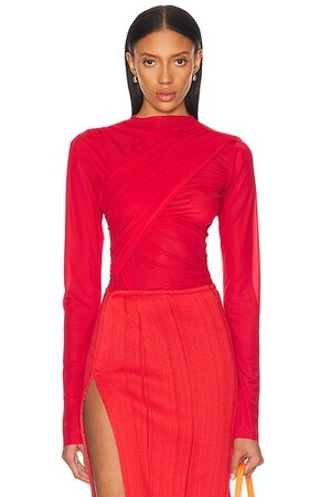 JADE CROPPER Draped Top - Red
