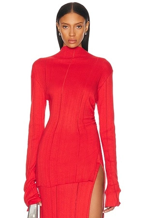 JADE CROPPER Long Sleeve Ribbed Knit Top