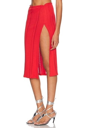 JADE CROPPER Ribbed Knit Midi Skirt With Side Slit