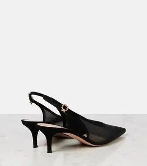 GIANVITO ROSSI 55 Leather-trimmed Organza Slingback Pumps