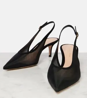GIANVITO ROSSI 55 Leather-trimmed Organza Slingback Pumps