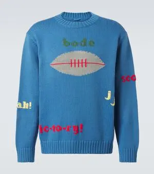 BODE Embroidered Cotton And Wool Sweater - Blue