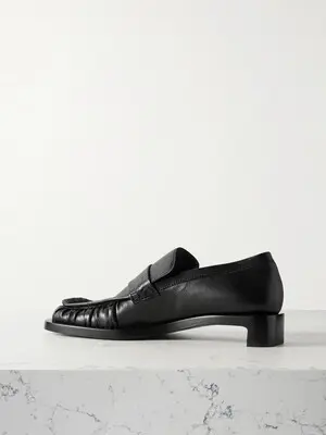 JIL SANDER Ruched Crinkled-leather Loafers - Black