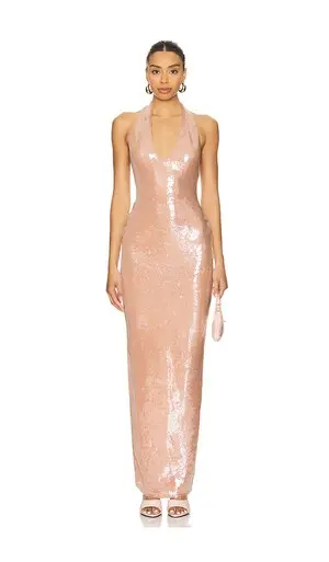 NOOKIE Sequined Halterneck Gown - Blush