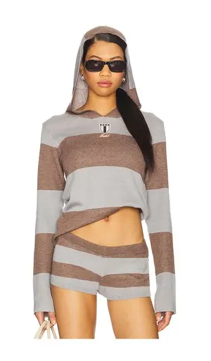 JADED LONDON Hooded Knitted Rugby Top - Grey