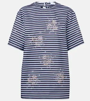 Rabanne Embellished Striped Cotton Jersey T-shirt - Blue