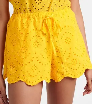 Poupette St Barth Broderie Anglaise Cotton Shorts - Yellow