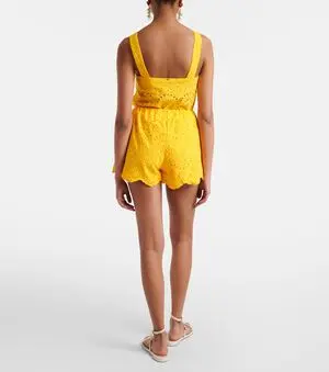 Poupette St Barth Broderie Anglaise Cotton Shorts - Yellow