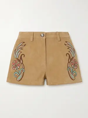 Etro Suede Appliquéd Shorts