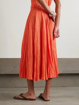 JOSEPH Sully' Pleated Silk-habotai Midi Skirt - Orange