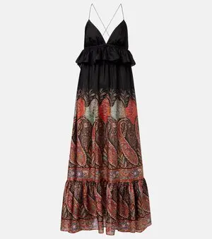 Zimmermann Rhiannon Paisley Ruffled Silk Maxi Dress - Black