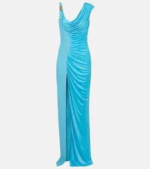 Versace Medusa Draped Gown Blue