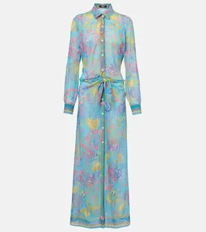 Versace Printed Sheer Shirt Dress - Blue
