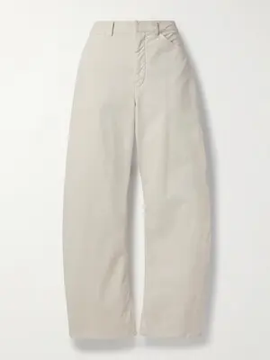 NILI LOTAN Tribeca Barrel-leg Brushed Cotton-blend Twill Trousers - Neutrals
