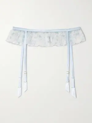 Kiki De Montparnasse Mathilde Embroidered Tulle Suspender Belt - Ivory