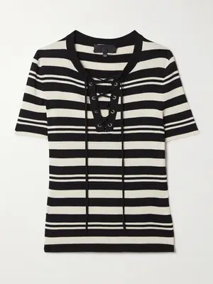 NILI LOTAN Oaklynn Striped Lace-up Silk-jersey Top