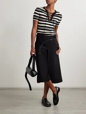 NILI LOTAN Oaklynn Striped Lace-up Silk-jersey Top