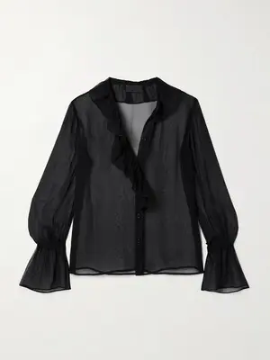 NILI LOTAN Cecily Ruffled Silk-chiffon Blouse - Black