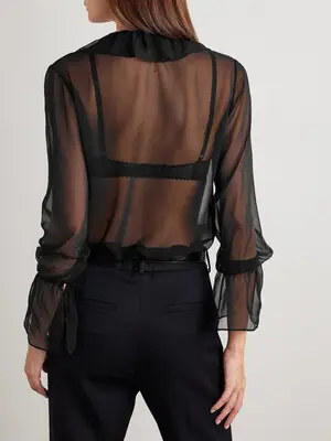 NILI LOTAN Cecily Ruffled Silk-chiffon Blouse - Black