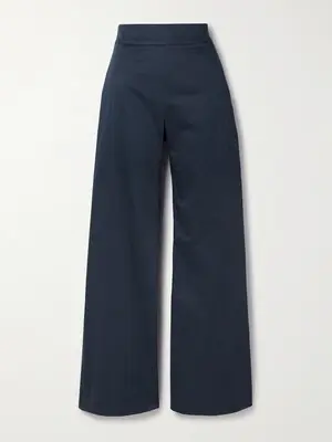 Carolina Herrera Cotton-blend Sateen Wide-leg Trousers - Blue