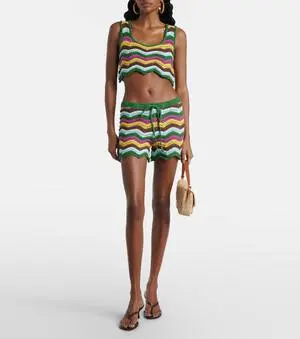 BANANHOT Kim Striped Crochet Cotton-blend Shorts