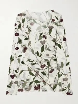 Stella McCartney Ruched Printed Stretch-mesh Top